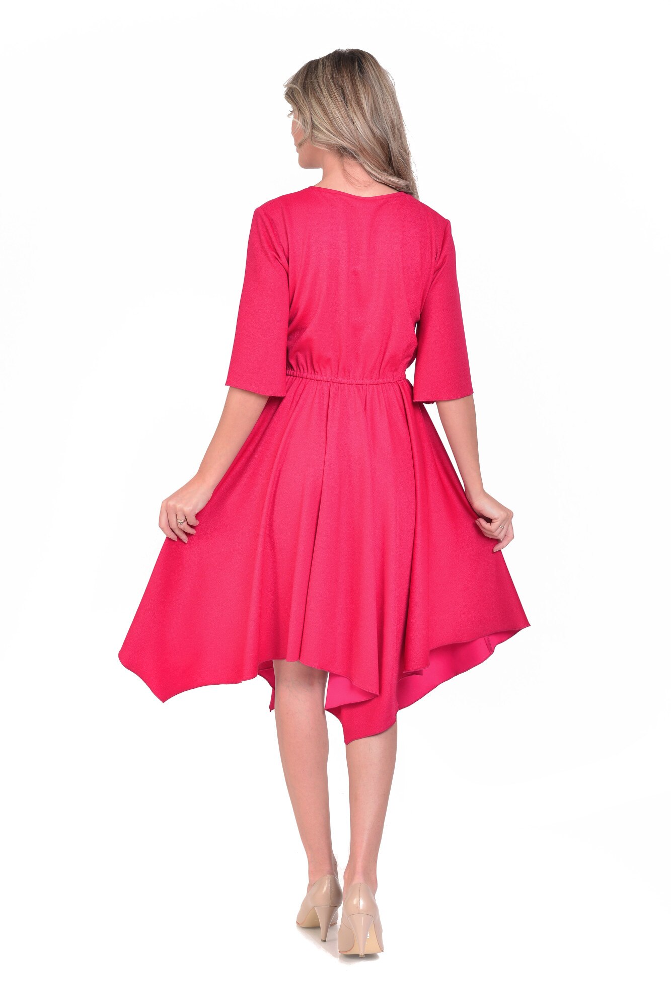 Rochie incretita cu colturi asimetrice, roz magenta, Dress To Impress ...