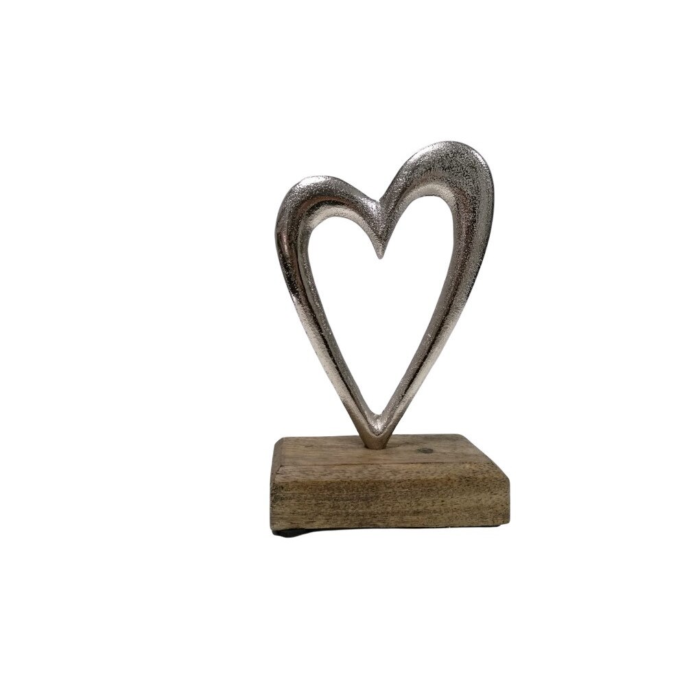 Decoratiune masa Inima din aluminiu cu lemn 17x10x5 cm - eMAG.ro