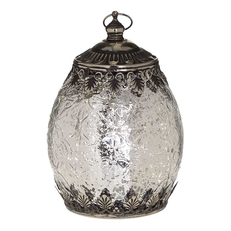 Lanterna cu led din metal si sticla, silver antic, D10Χ15 - eMAG.ro