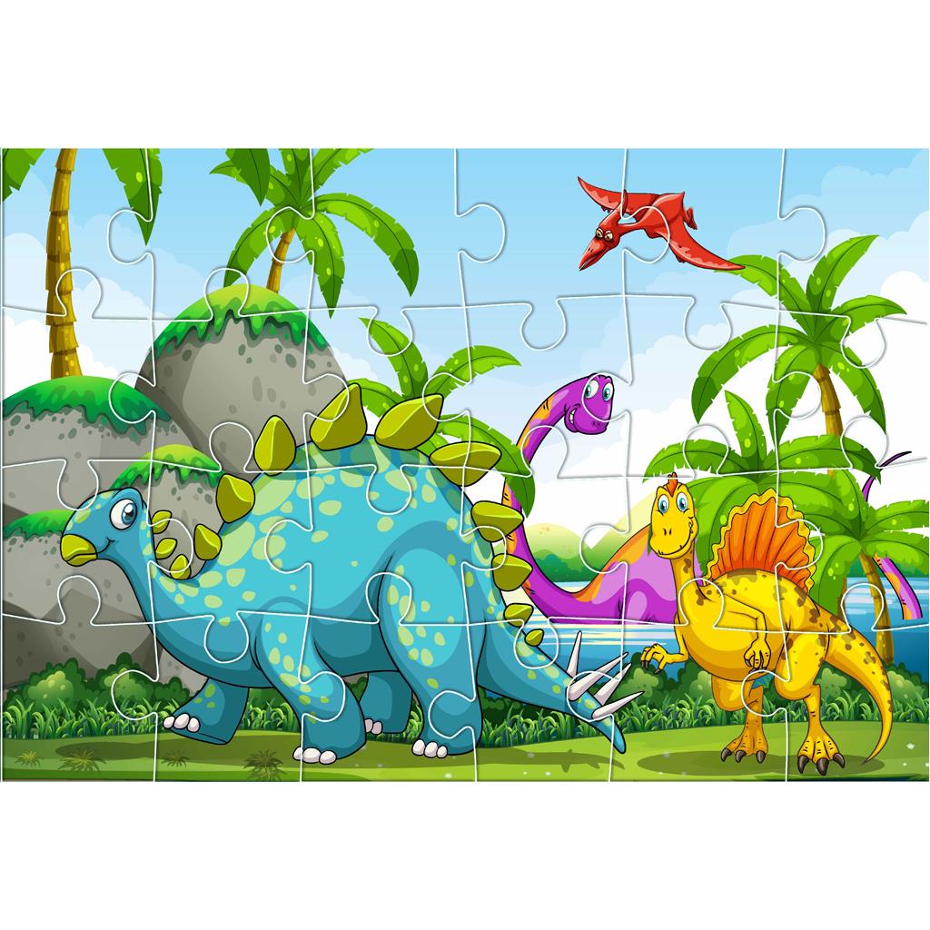 Puzzle, Luna, 24 piese + 3 imagini de colorat, Dinozauri - eMAG.ro