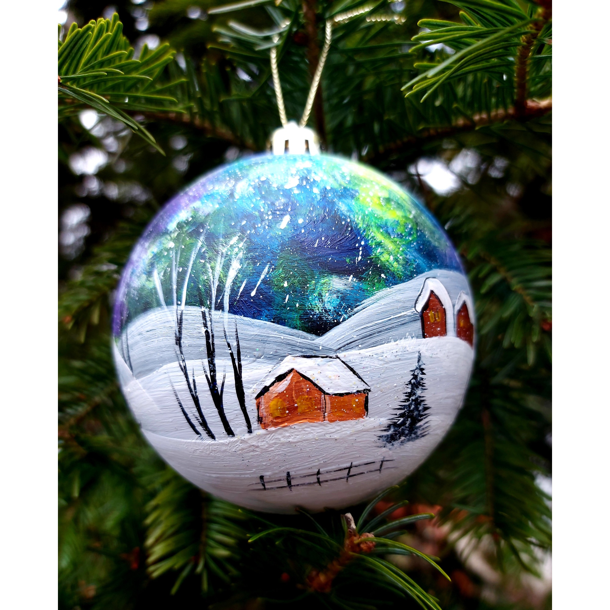Glob pictat manual, peisaj iarna 2, 10cm - eMAG.ro