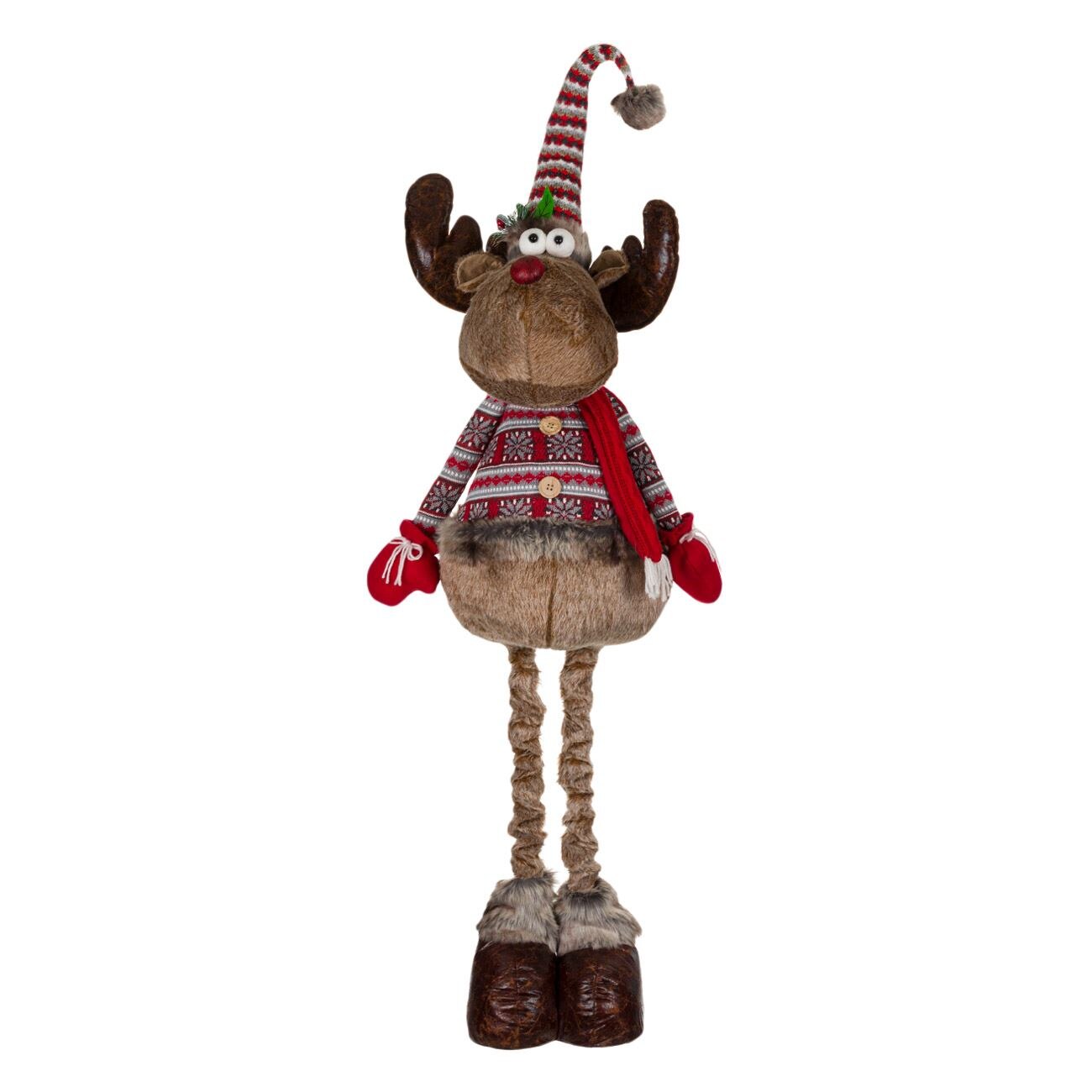 Figurina ren de Craciun, cu manusi rosii si haine cu detalii, cu ...