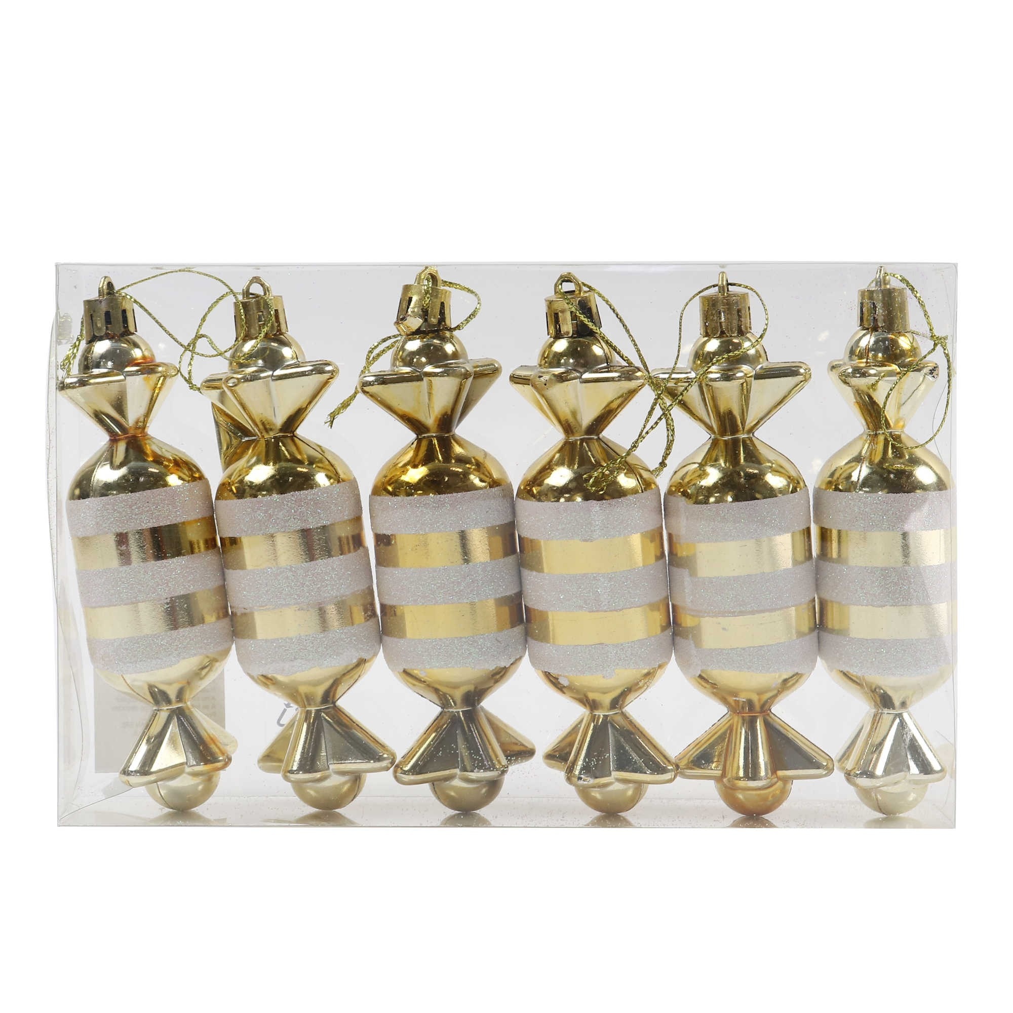 Set globuri de Craciun, forma de bomboane, 6 bucati, galben, 12 cm ...