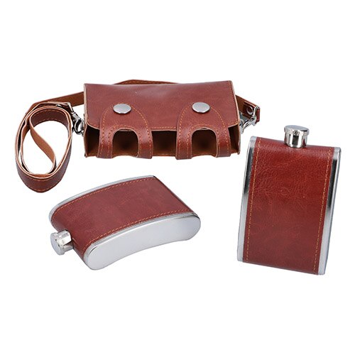 Set plosca alcool DM 12, inox, toc din piele ecologica, 2 x 120 ml ...