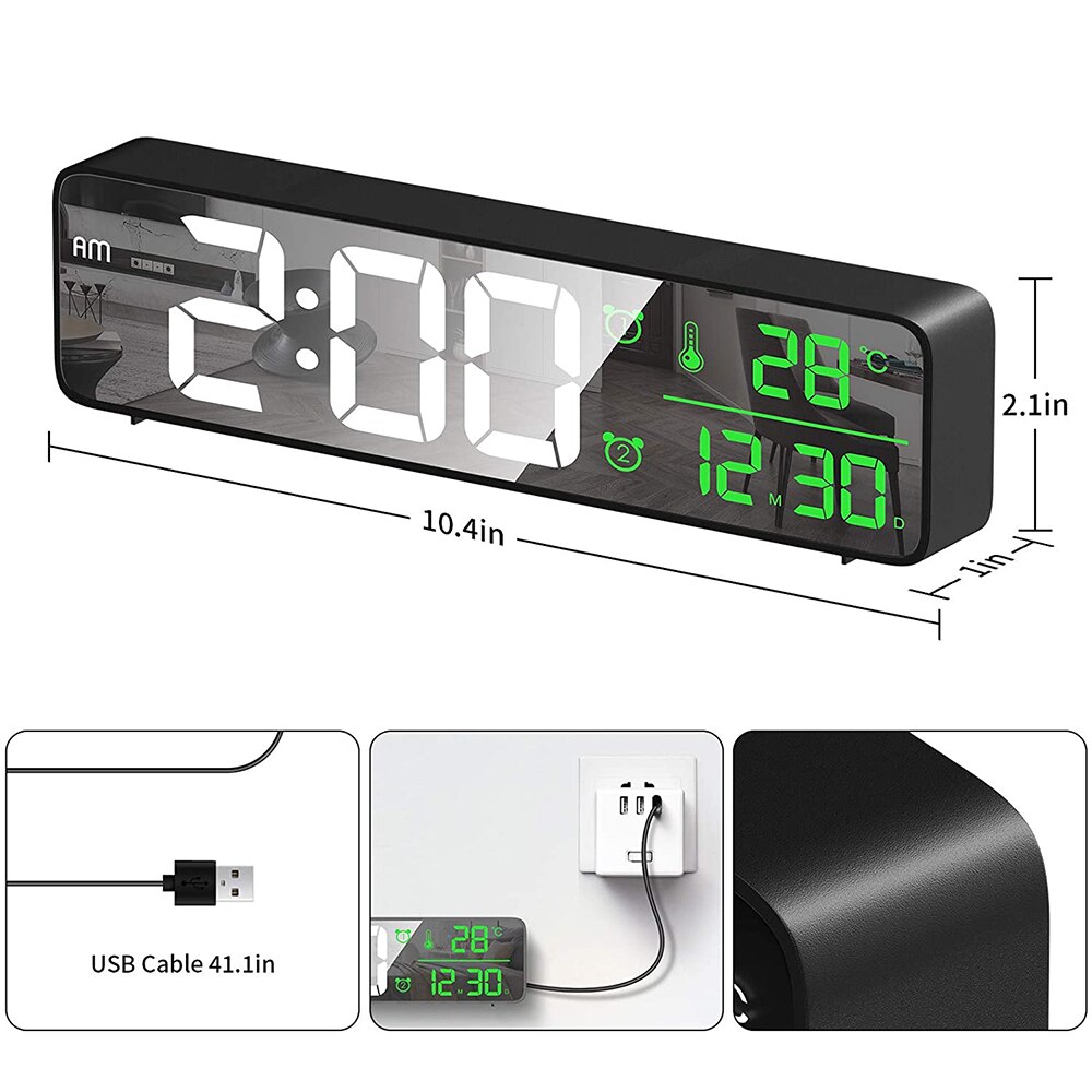 Ceas cu alarma digital de noptiera BOMSTOM™, ABS, calendar, temperatura ...