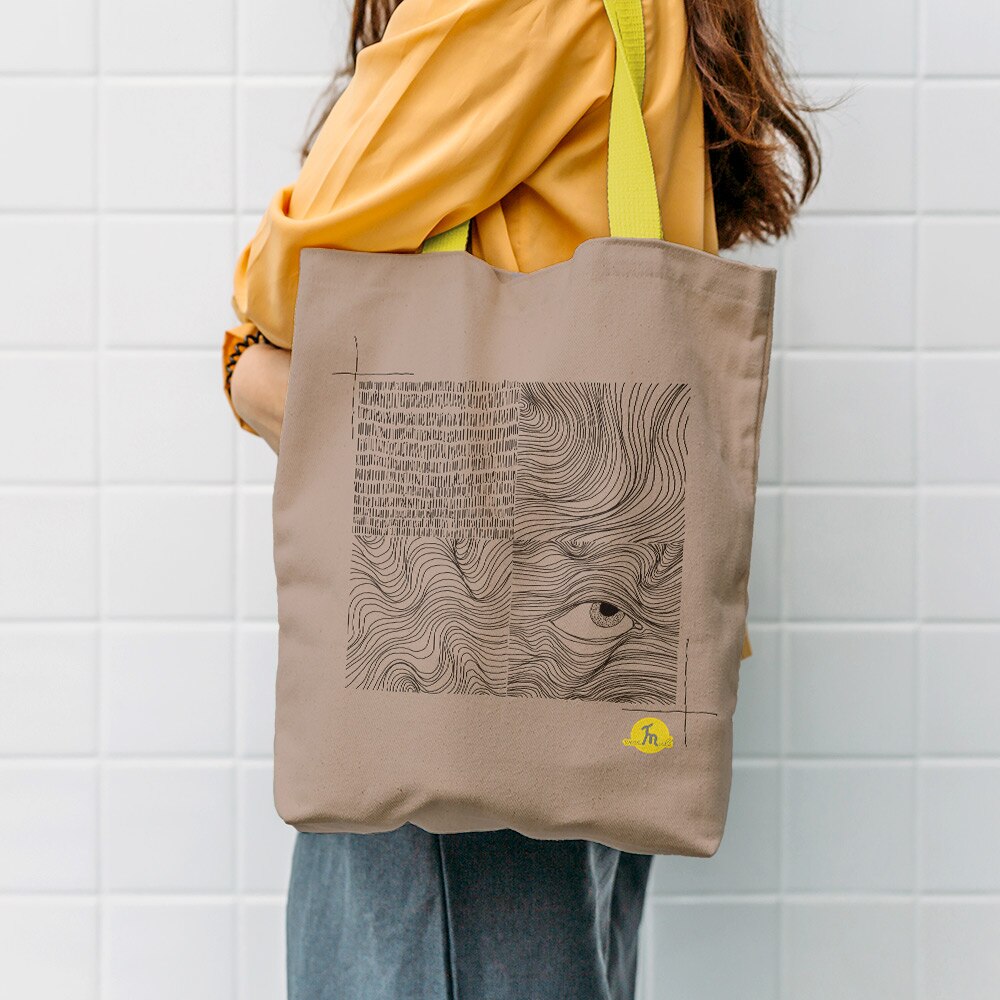 Geanta Handmade Tote Liner cu Captuseala, Schita in 4 Cadre, Multicolor ...