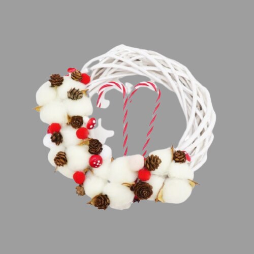 Coronita Craciun din ratan cu acadele artificiale, Rotund, 23 cm - eMAG.ro