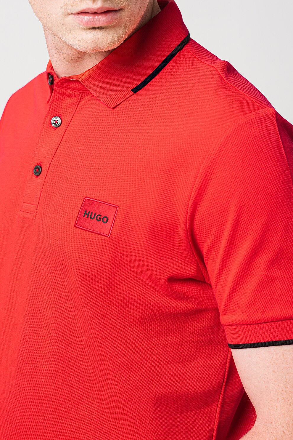 HUGO, Tricou polo slim fit din bumbac pique Deresino, Rosu, L - eMAG.ro