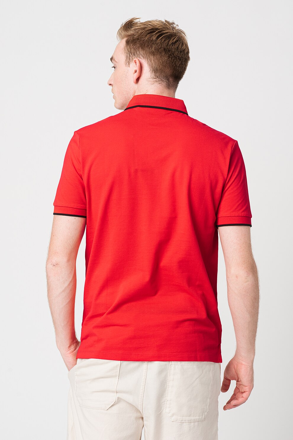 HUGO, Tricou polo slim fit din bumbac pique Deresino, Rosu, L - eMAG.ro