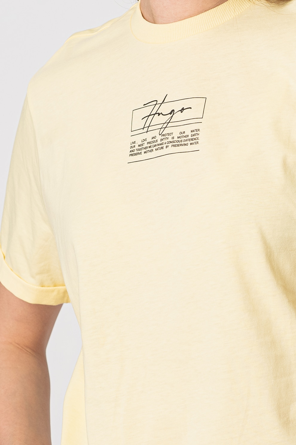 HUGO, Tricou cu detaliu logo Girlfriend, Galben pai, M - eMAG.ro