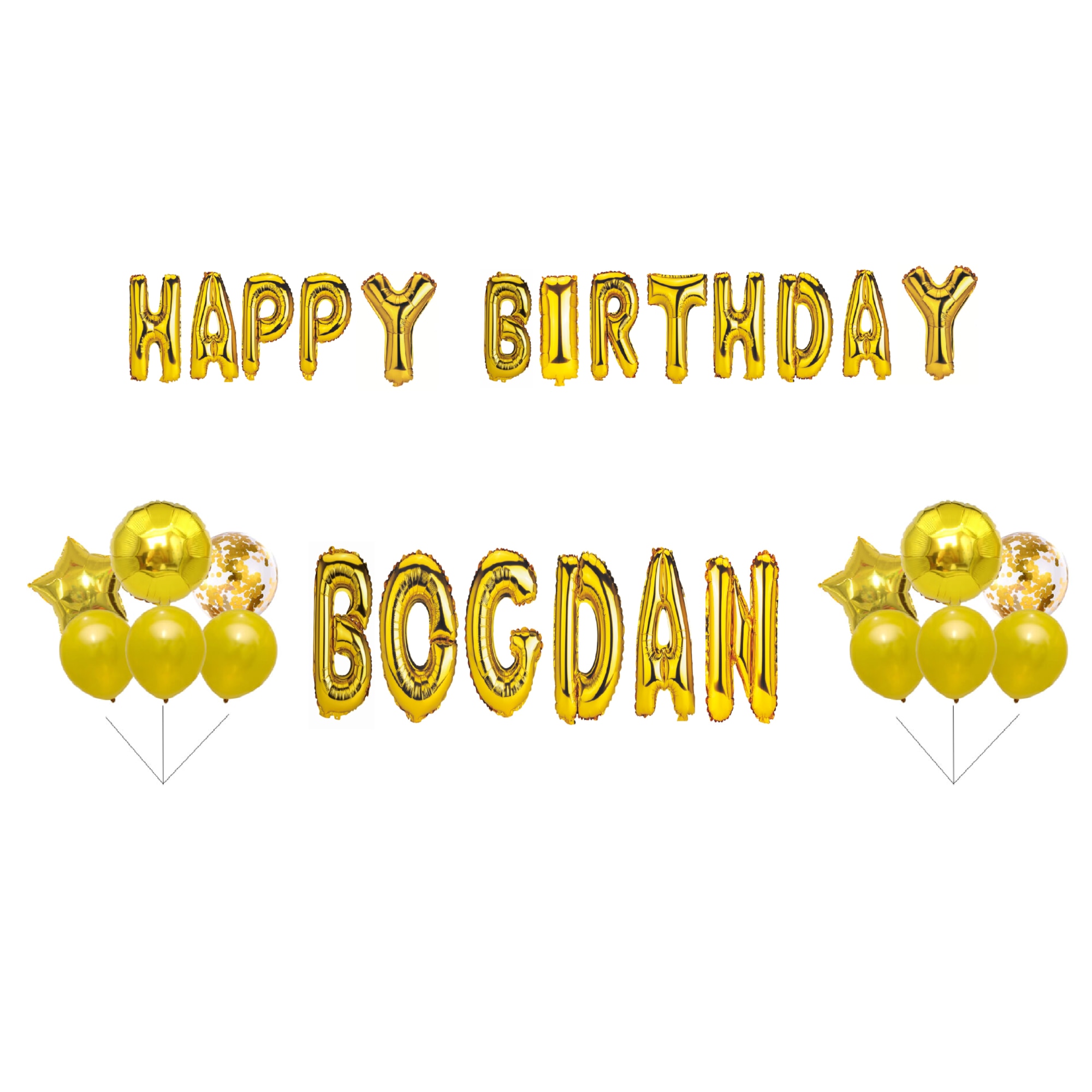Set Baloane Happy Birthday Bogdan, Cake topper, Auriu ,33Buc - eMAG.ro