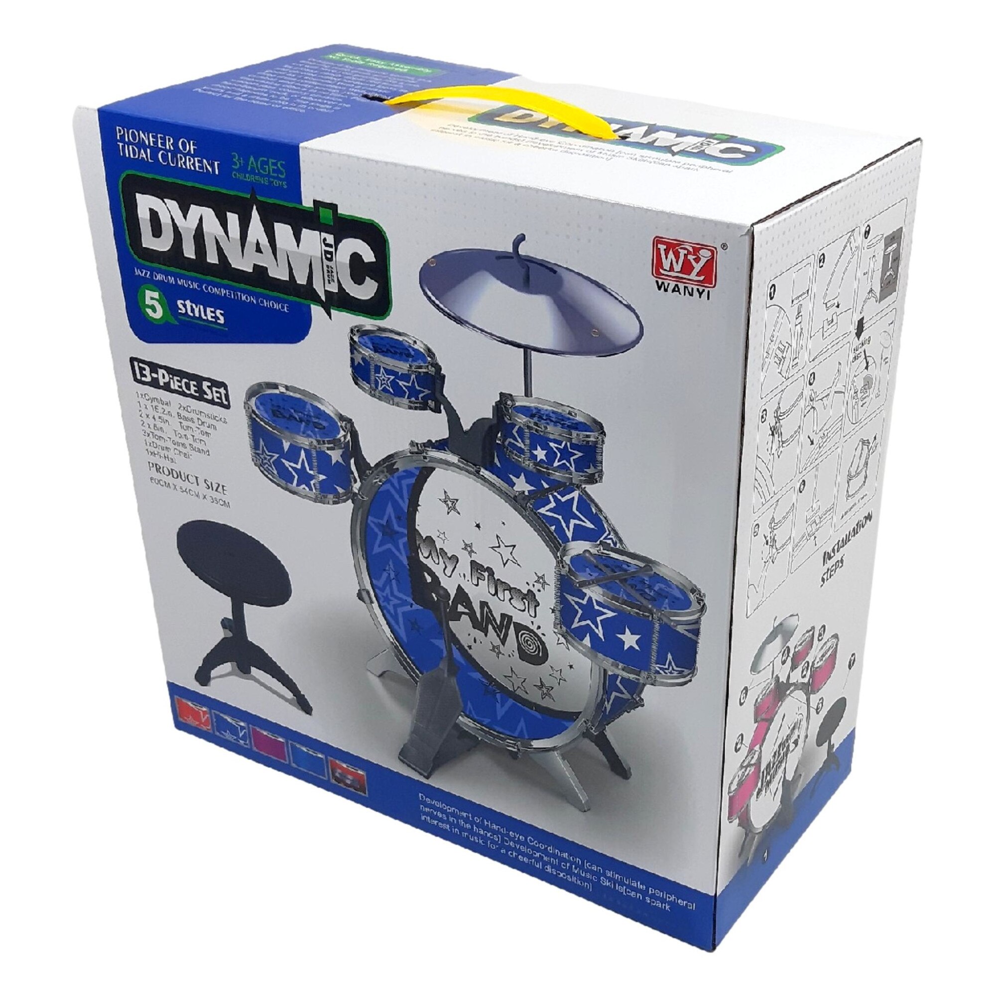 Set de mini tobe pentru copii, 5 tobe si scaunel cu inaltime reglabila ...