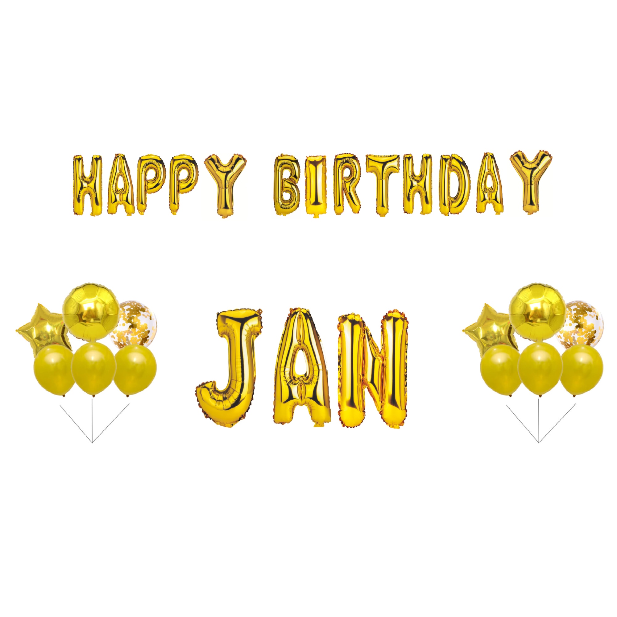 Комплект балони Happy Birthday Jan, топер за торта, злато, 30 бр - eMAG.bg