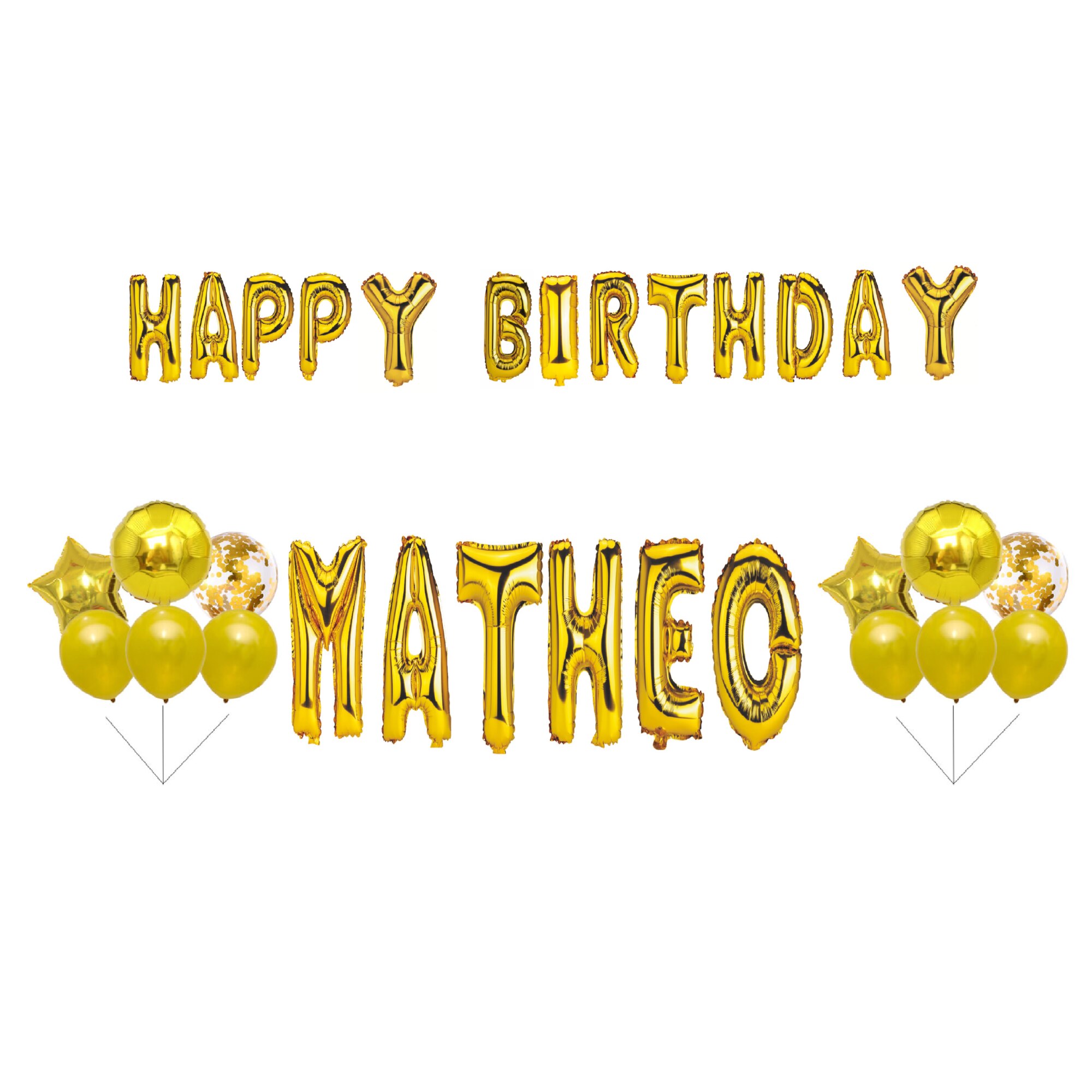 Set Baloane Happy Birthday Matheo, Cake topper, Auriu ,33Buc - eMAG.ro