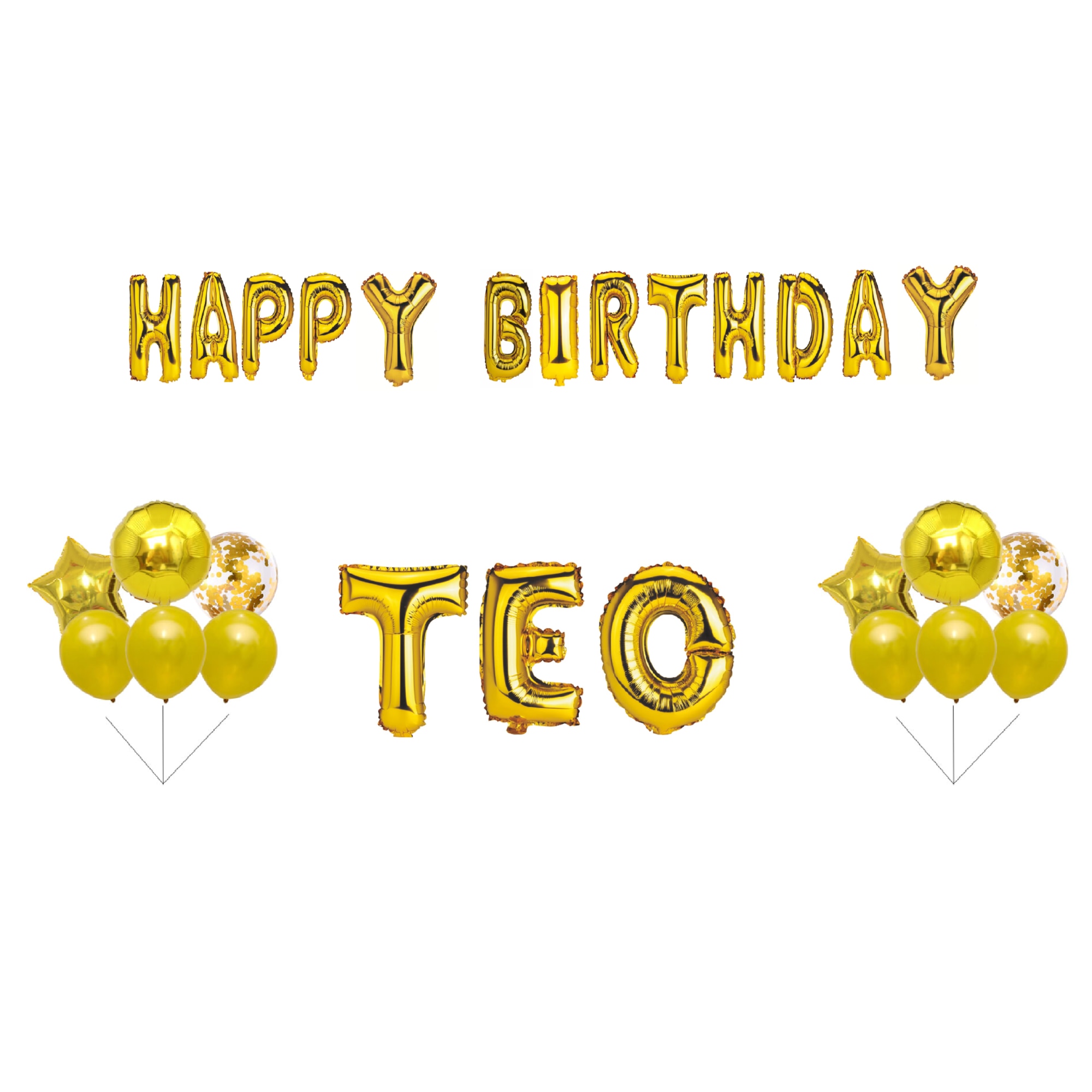Комплект балони Happy Birthday Teo, топер за торта, злато, 35 бр - eMAG.bg