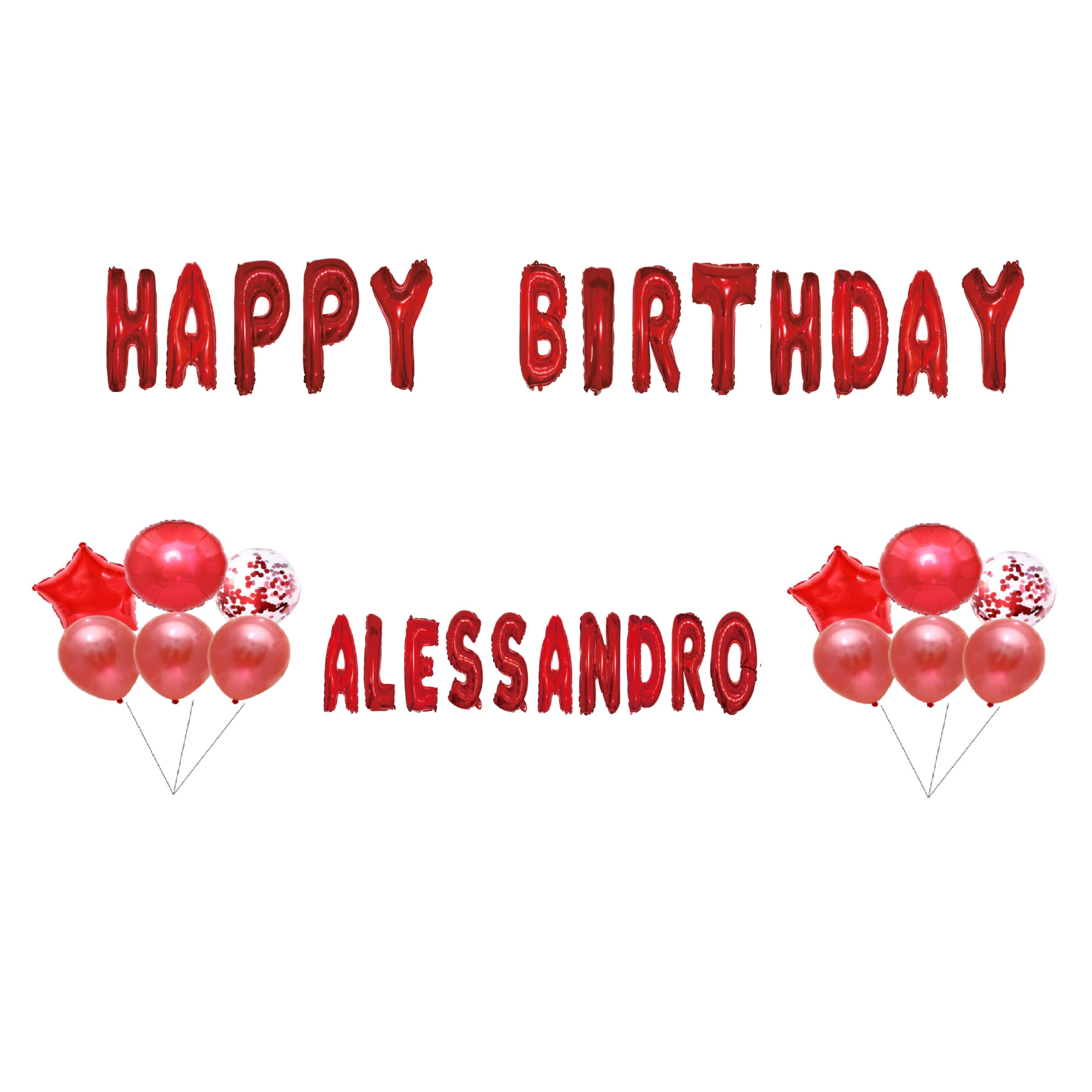 Комплект балони Happy Birthday Alessandro, топер за торта, червени, 35 ...