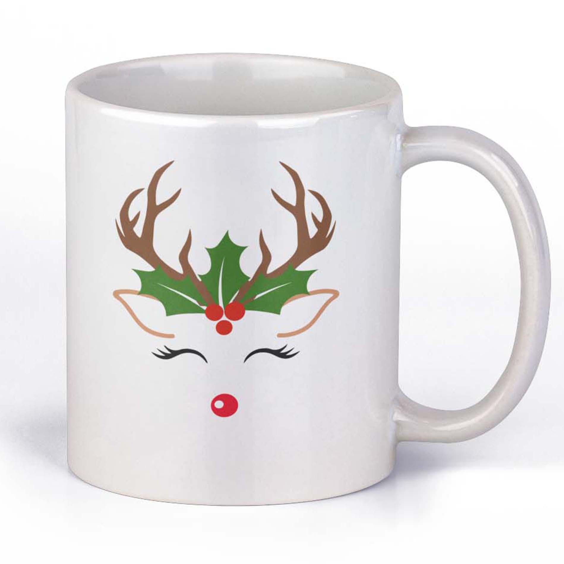 Cana de Craciun Deer Face 3, Tralala, pentru cafea si ceai, Alb, 330 ml ...