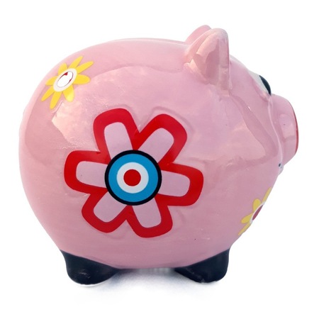 Pusculita din ceramica in forma de purcel cu flori,8x7cm, roz - eMAG.ro