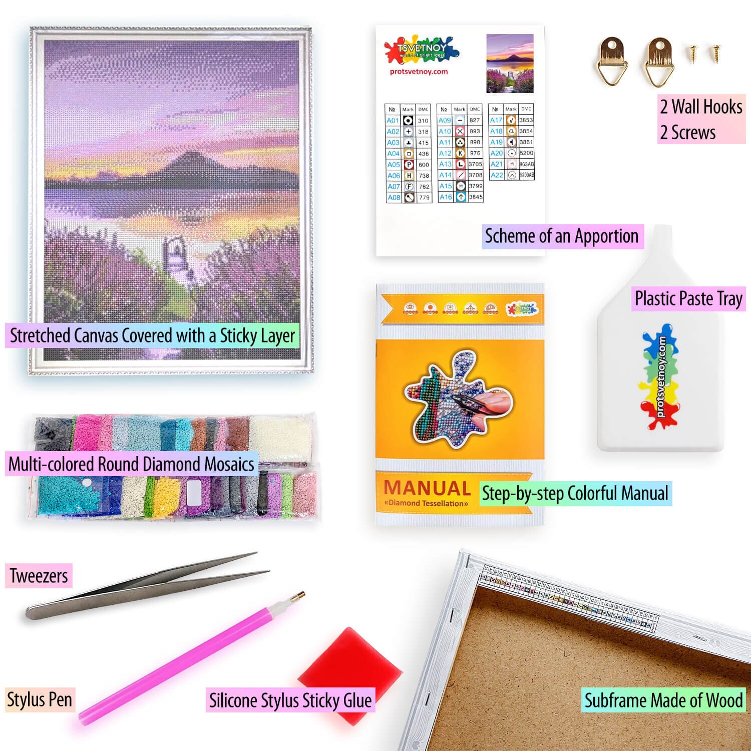 Set goblen cu diamante, cu sasiu, Apus in culori, 40x50 cm - eMAG.ro