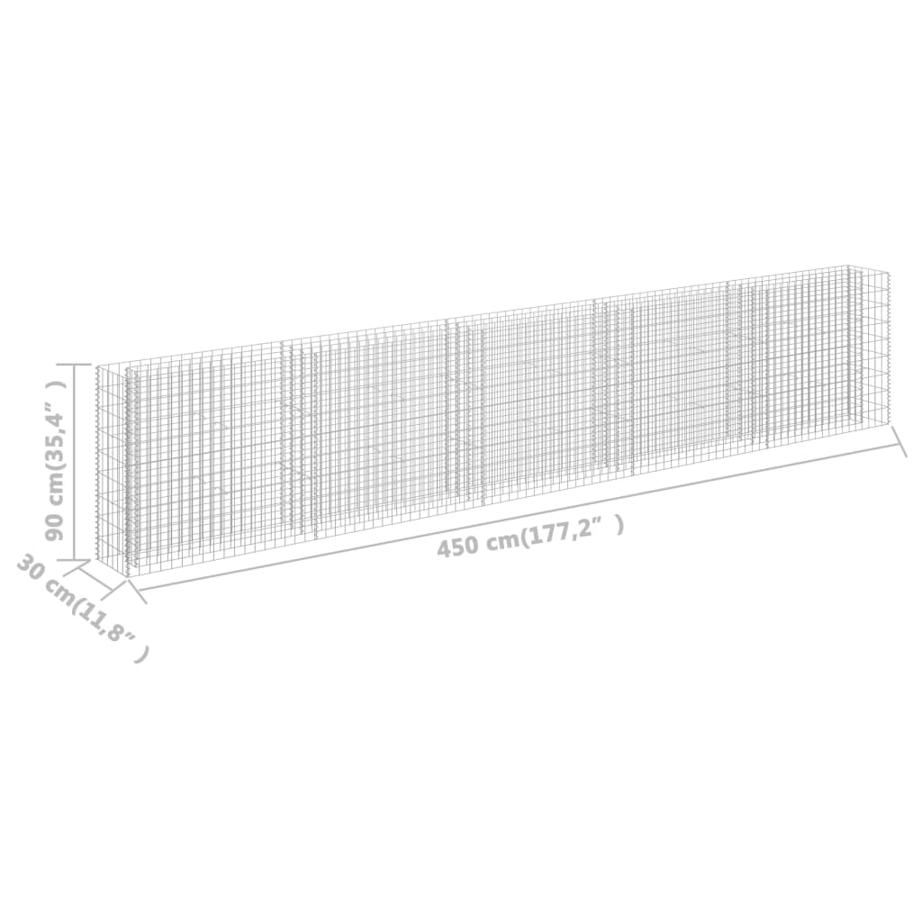 Strat inaltat gabion vidaXL, 450 x 30 x 90 cm, otel inoxidabil 43.4 kg ...
