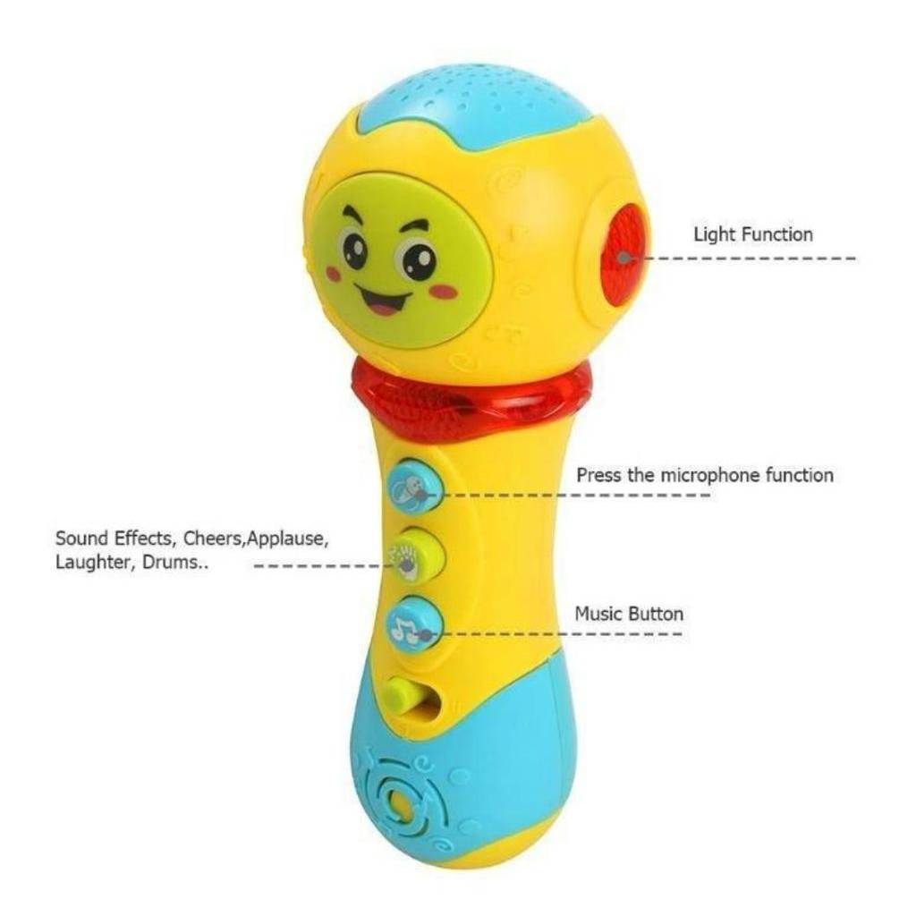 Microfon de jucarie interactiv 2 in 1, cu lumini si sunete, 4 butoane ...