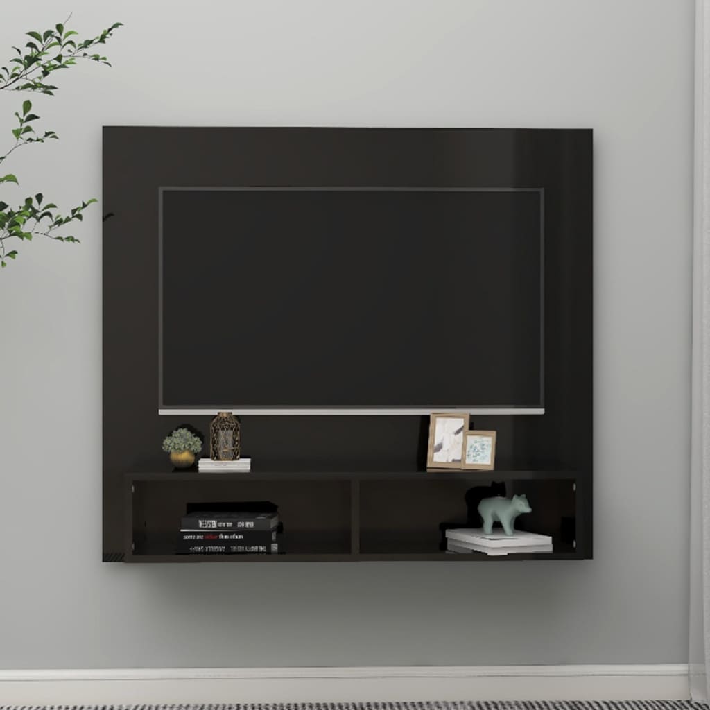 Dulap TV montat pe perete negru extralucios 102x23 vidaXL,5x90 cm PAL ...