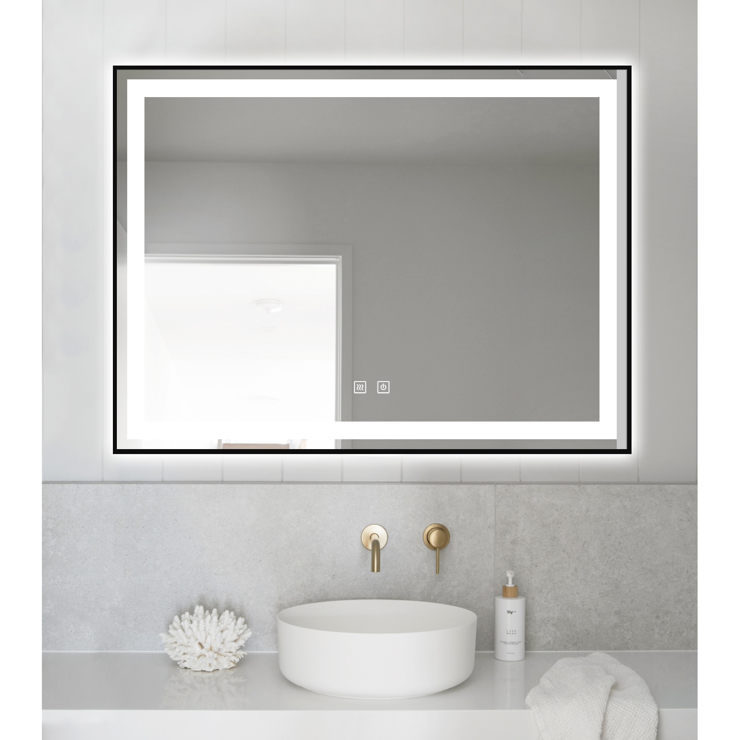 Oglinda LED pentru baie dreptunghiulara cu rama neagra din aluminiu 80 ...