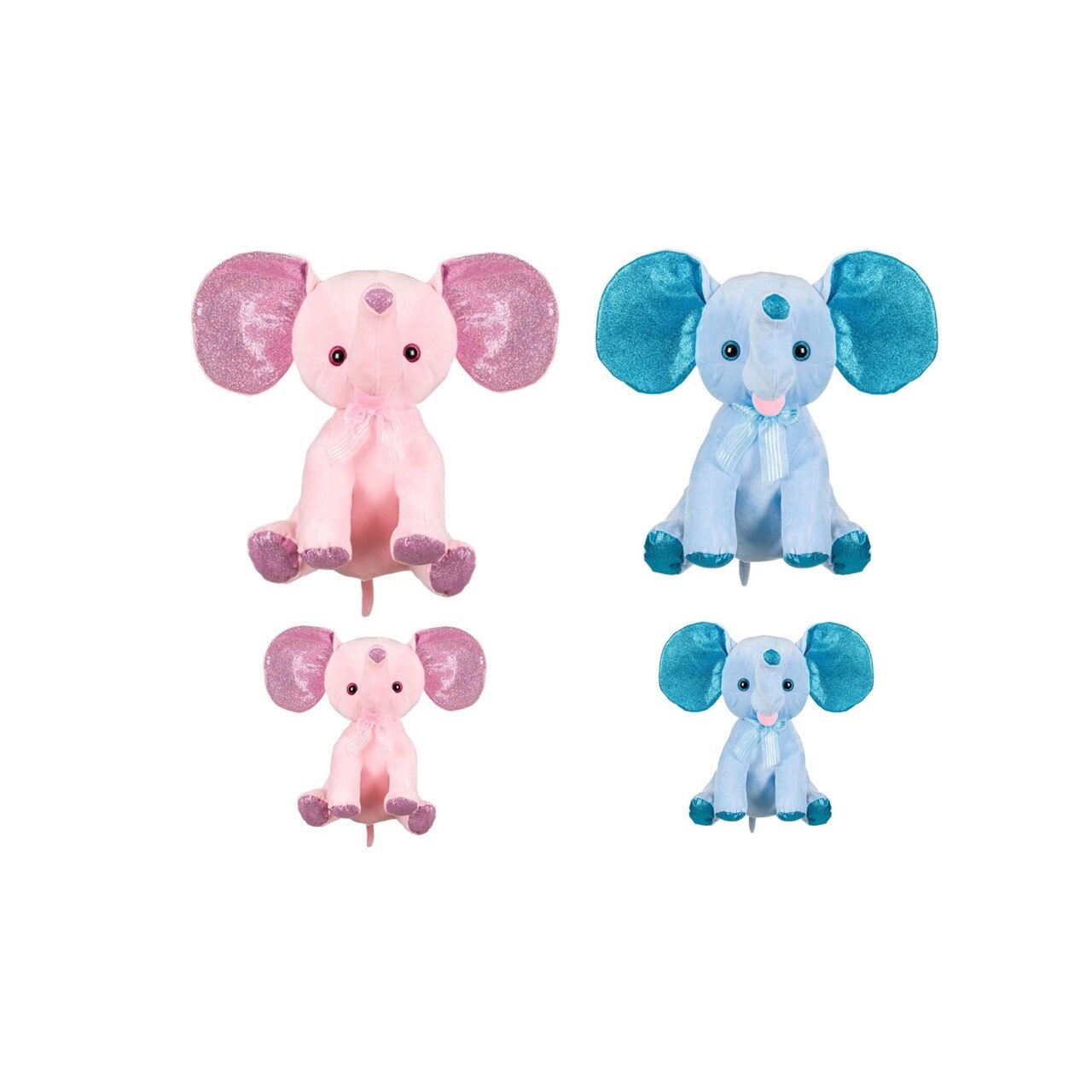 Set familie 4 elefanti de plus, roz si albastru cu Glitter si fundita ...