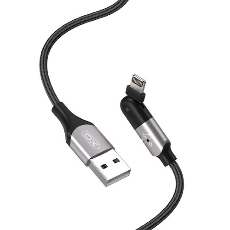 Cablu pentru incarcare si transfer de date XO NB176 Rotary Elbow, USB/Lightning, 2.4A, 1.2 m ...