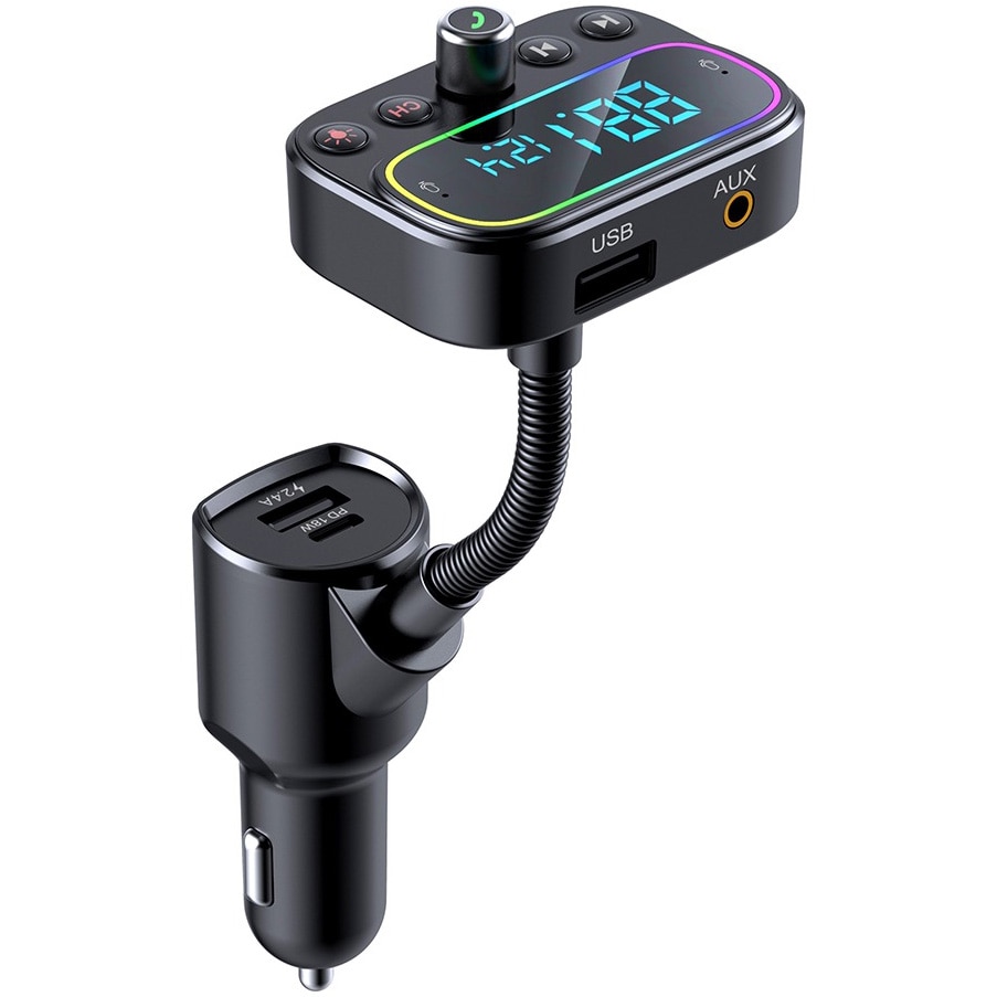 Modulator FM Bluetooth Serioux ABFM67, USB Type-C, USB 2.4A, AUX, RGB ...