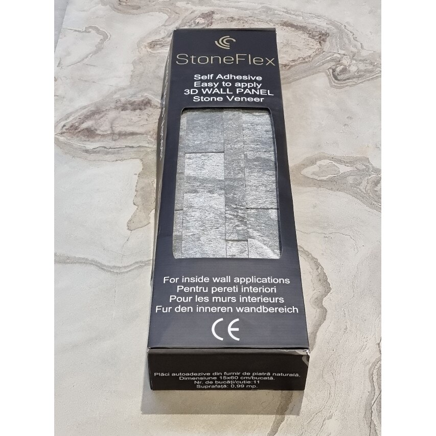 Panel 3D autoadeziv ardezie StoneFlex - Silver Shine 15 x 60 cm - 0,99 mp - eMAG.ro