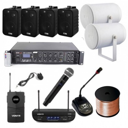 Kit Instalatie Biserica cu 4 boxe negre interior, 2 boxe albe exterior ...