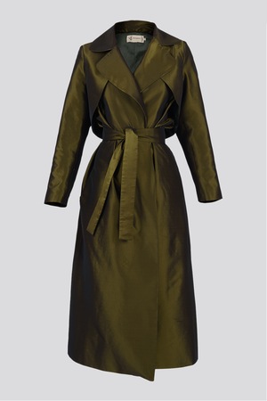 Alina Cernatescu, Trenci de matase cu revere decupate Hydra, Verde ...