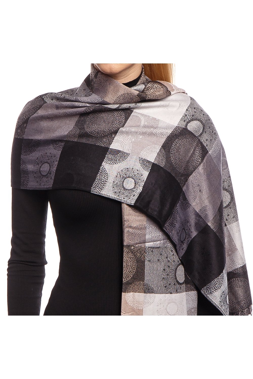 Fular dama Ferio, Alb/Negru/Gri - eMAG.ro
