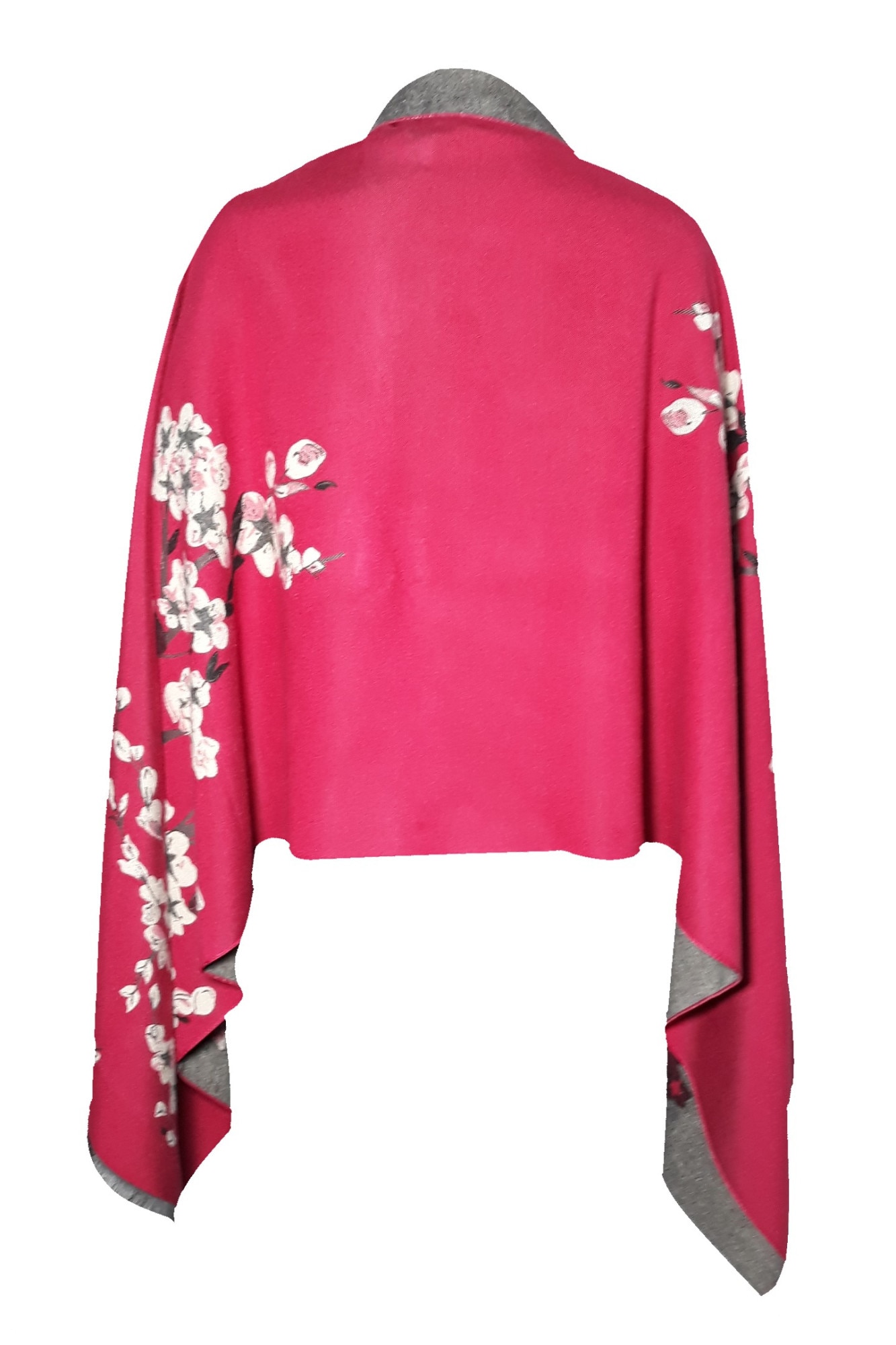 Sal dama, cu doua fete, roz inchis\gri, model floral, dimensiune 190x65 ...