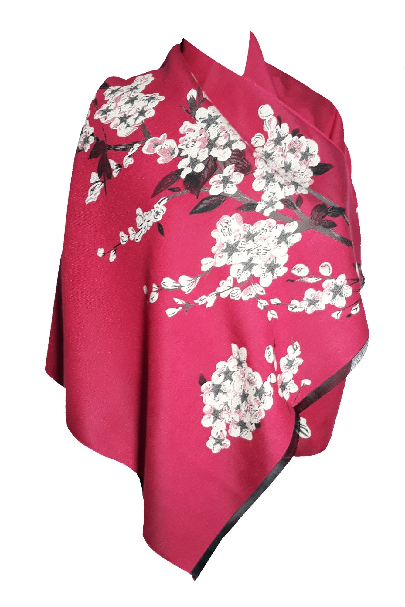 Sal dama, cu doua fete, roz inchis\gri, model floral, dimensiune 190x65 ...
