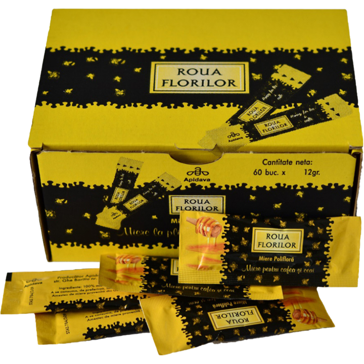 Stick-uri/Plicuri miere poliflora pentru cafea si ceai, 60 buc x 12 g ...