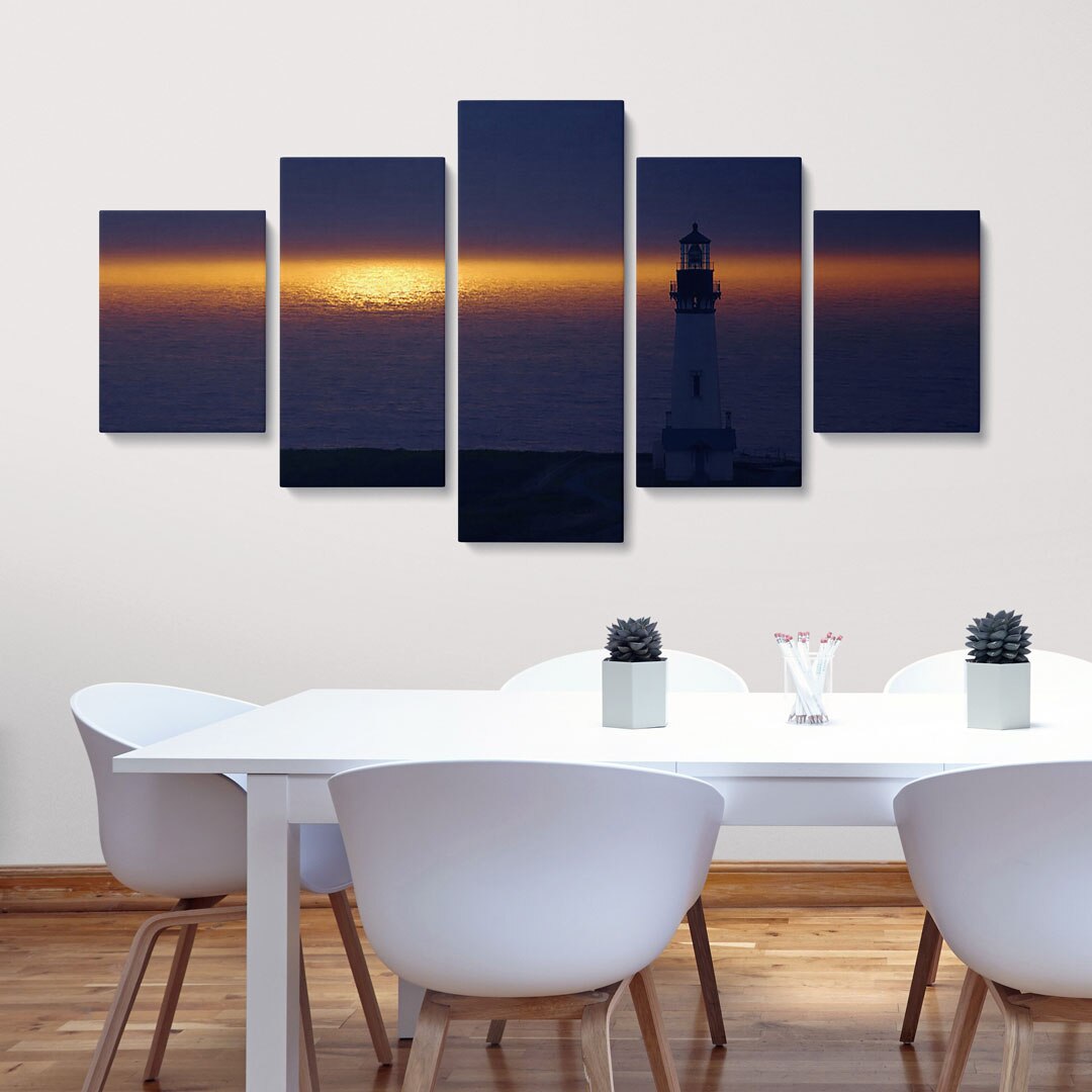 Set 5 piese Tabouri Decor multicanvas premium, Far si mare in lumina ...