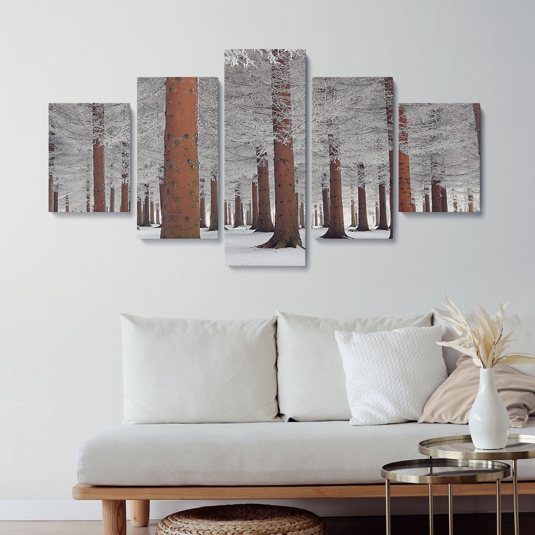 Set 5 piese Tabouri Decor multicanvas premium, Padure de brazi cu ...