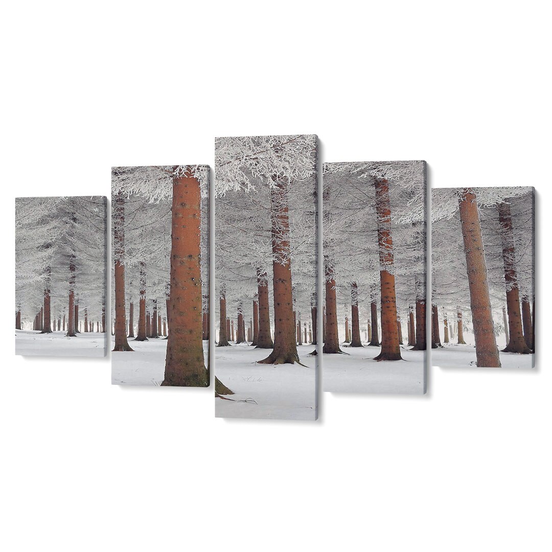 Set 5 piese Tabouri Decor multicanvas premium, Padure de brazi cu ...