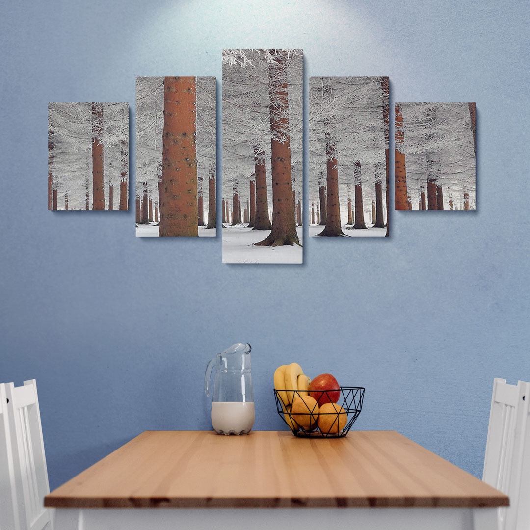 Set 5 piese Tabouri Decor multicanvas premium, Padure de brazi cu ...