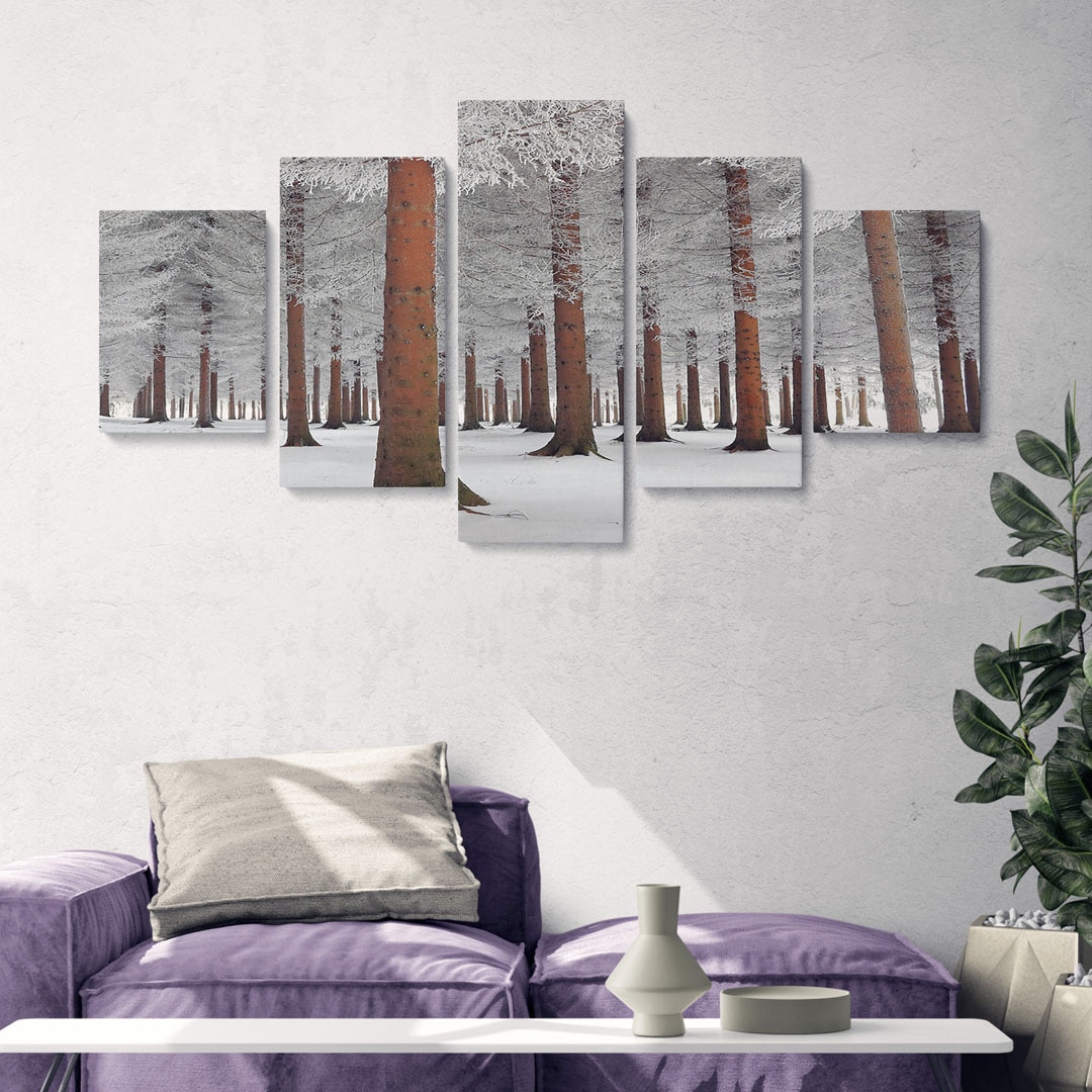 Set 5 piese Tabouri Decor multicanvas premium, Padure de brazi cu ...