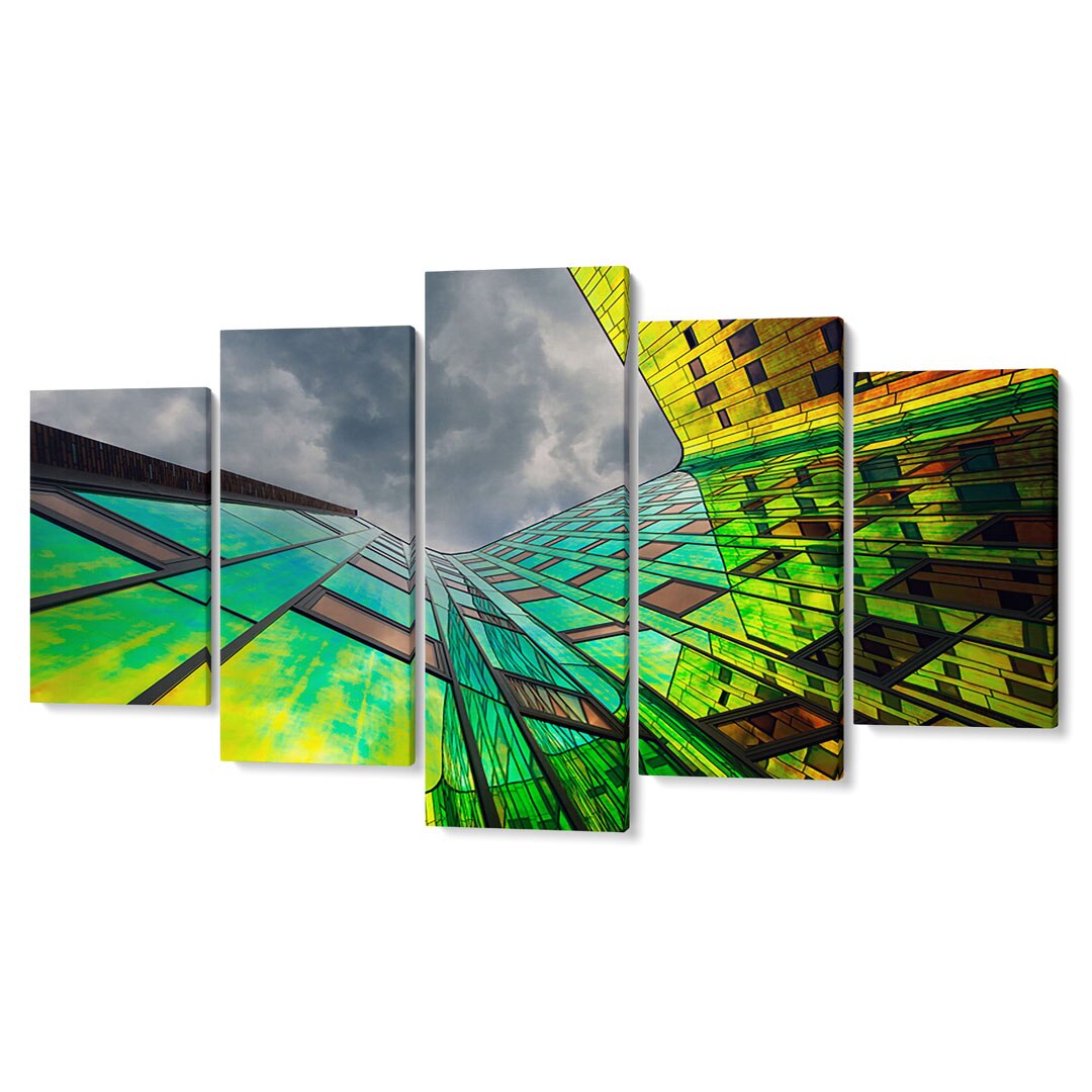 Set 5 piese Tabouri Decor multicanvas premium, Cer si cladire moderna ...