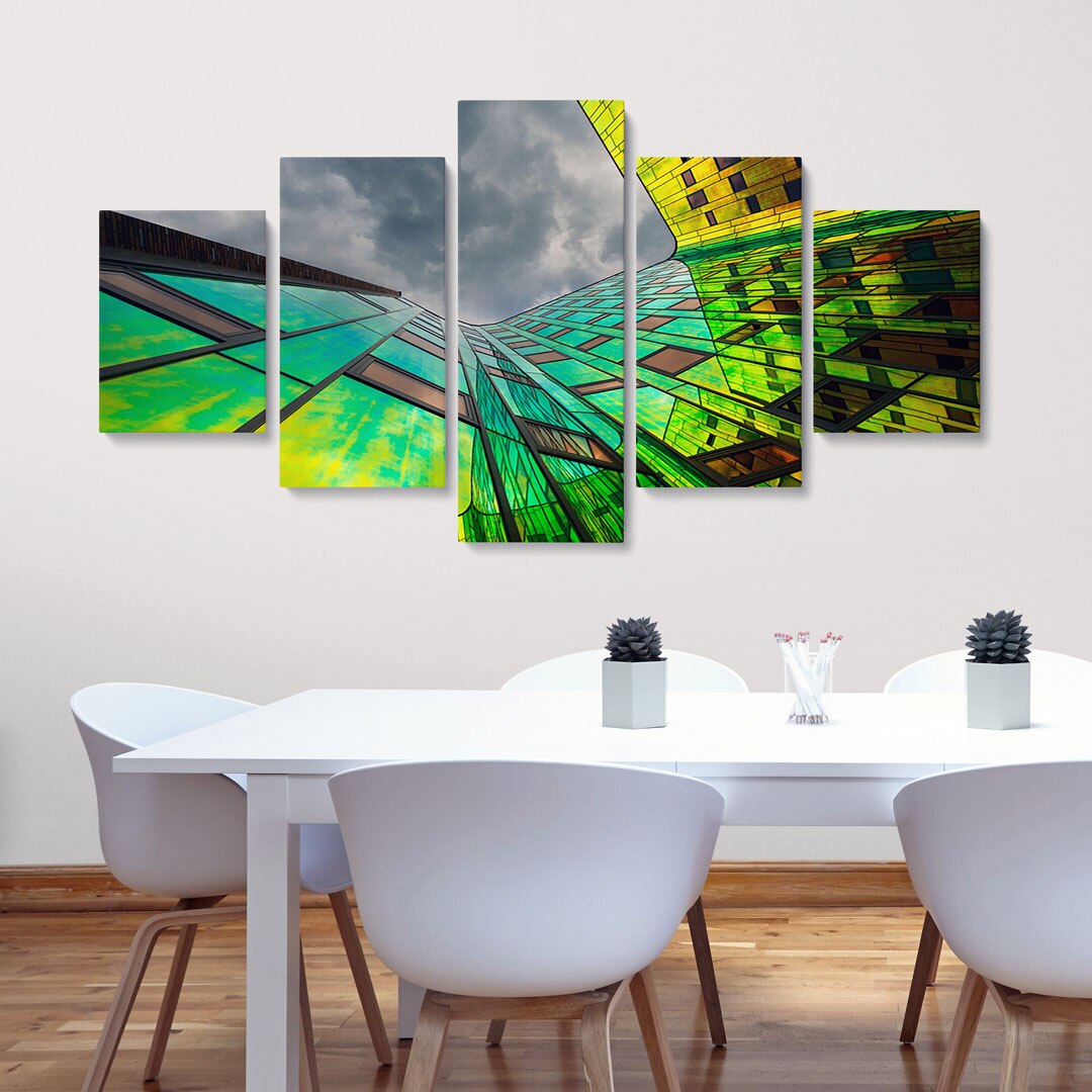 Set 5 piese Tabouri Decor multicanvas premium, Cer si cladire moderna ...