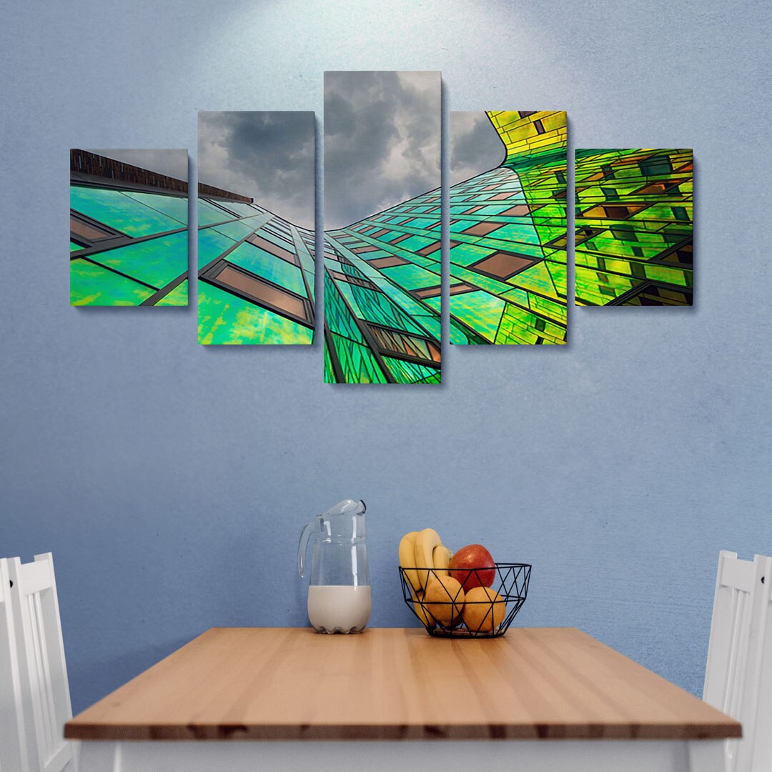 Set 5 piese Tabouri Decor multicanvas premium, Cer si cladire moderna ...