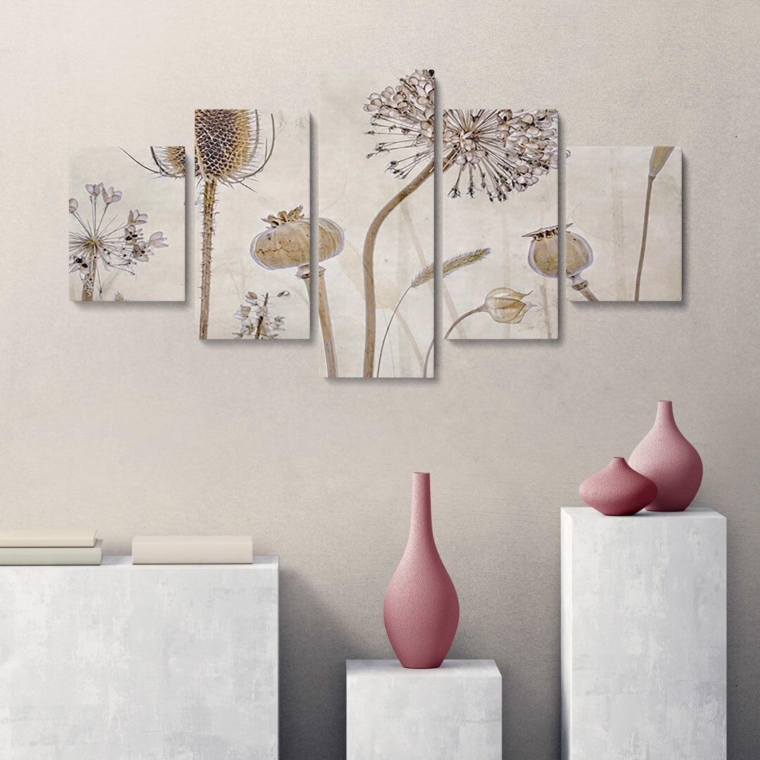 Set 5 piese Tabouri Decor multicanvas premium, Ciulini si flori de ...