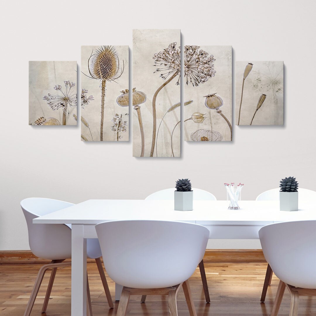 Set 5 piese Tabouri Decor multicanvas premium, Ciulini si flori de ...