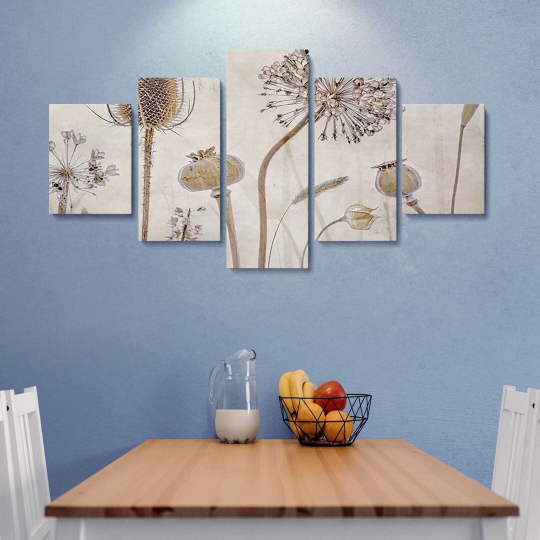 Set 5 piese Tabouri Decor multicanvas premium, Ciulini si flori de ...