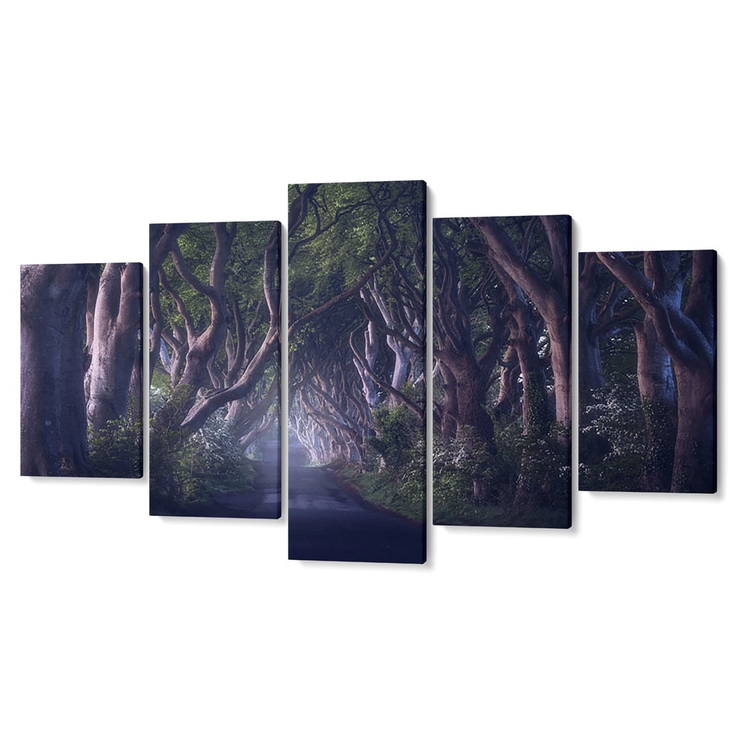 Set 5 piese Tabouri Decor multicanvas premium, Drum prin padure ...