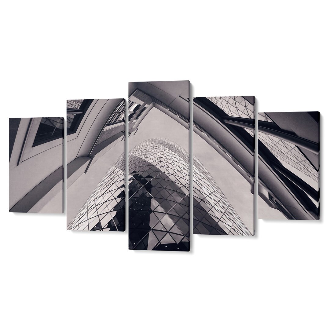 Set 5 piese Tabouri Decor multicanvas premium, Cladire cu arhitectura ...